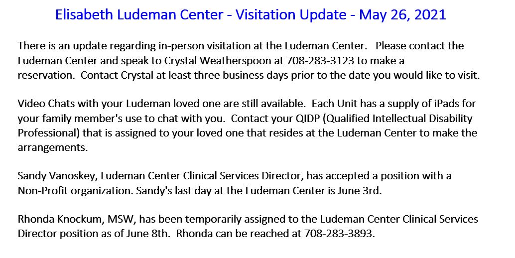 Visitation May 2021 | Parents & Friends of the Ludeman Center