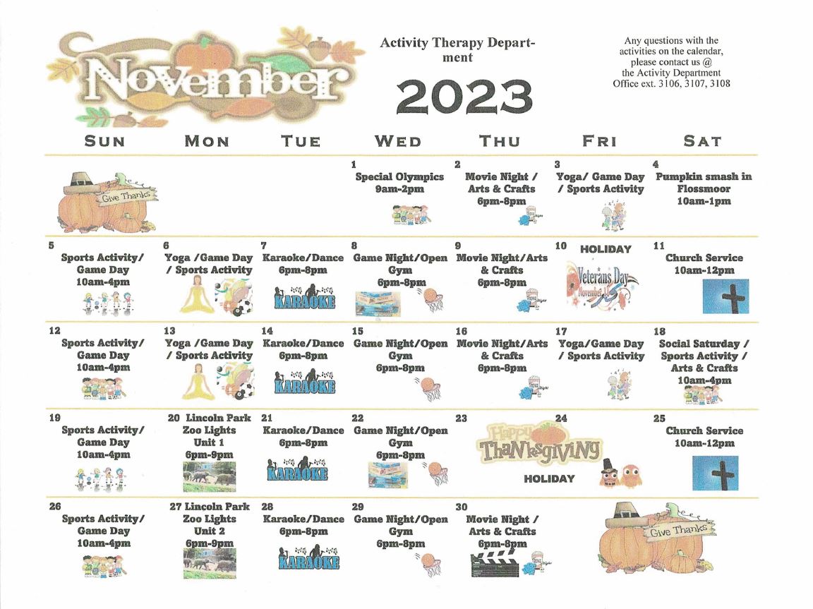November 2023 Activity Calendar | Parents & Friends of the Ludeman Center